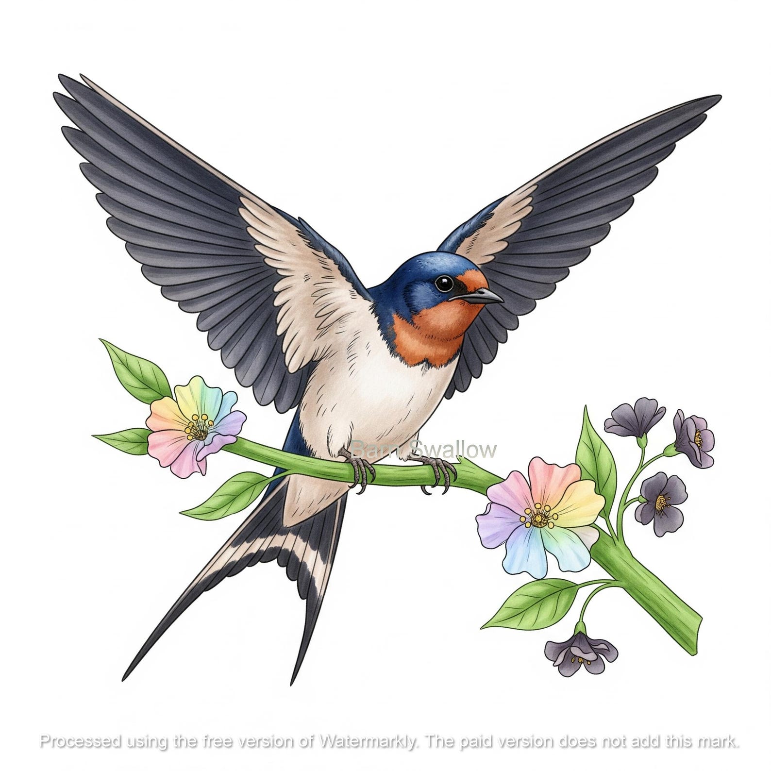 Barn Swallow Clipart PNG | Flying Bird Illustration | Rustic Wildlife ...