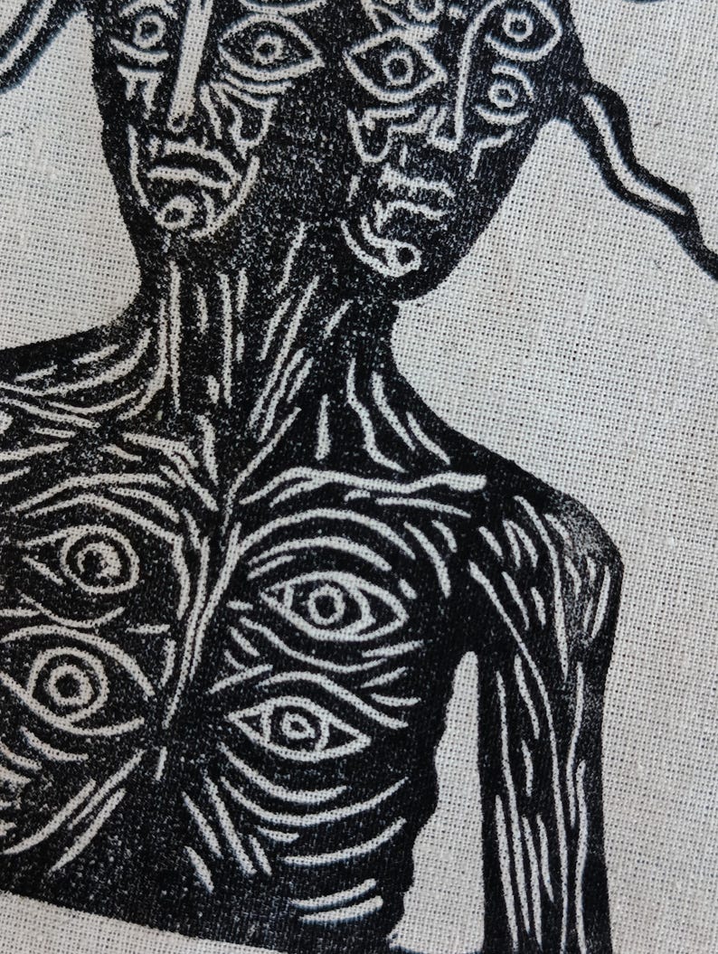 Tree Patch, Eyes Linocut Patch, Hand Printed, Linocut Fabric Patch ...