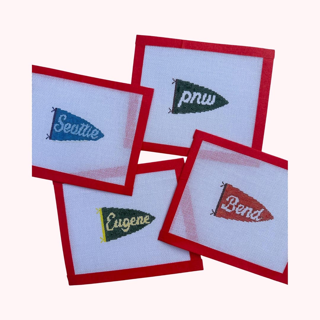 Custom City Pennant Needlepoint Canvas – Hand-painted Ornament Mini, 18 ...