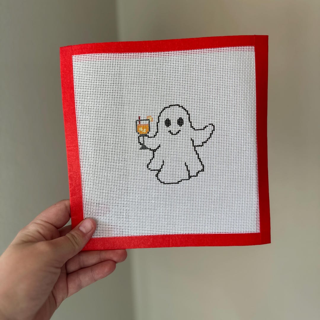 Aperol Spritz Ghost Needlepoint Canvas – Halloween Cocktail Mini, Hand ...