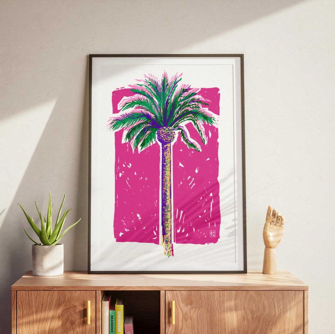 Modern Funky Palm Poster: Pink and Green Color Wall Artwork (instant ...