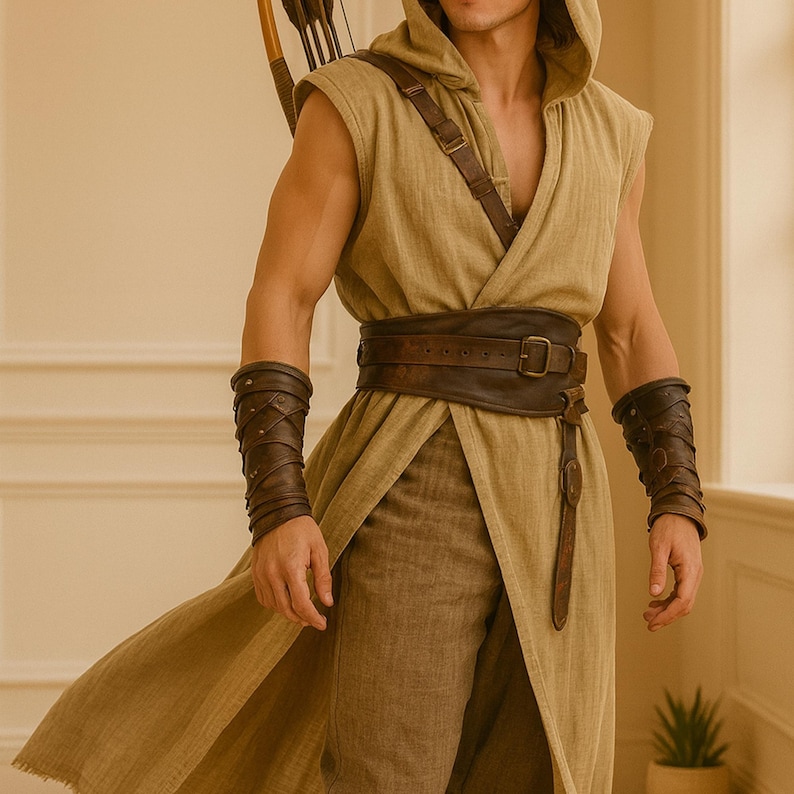 Medieval Hooded Surcoat for Men, Long Cloak Robe for Viking Costume ...