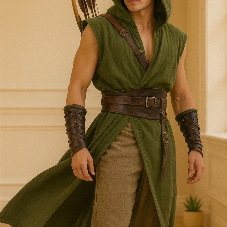 Medieval Hooded Surcoat for Men, Long Cloak Robe for Viking Costume ...