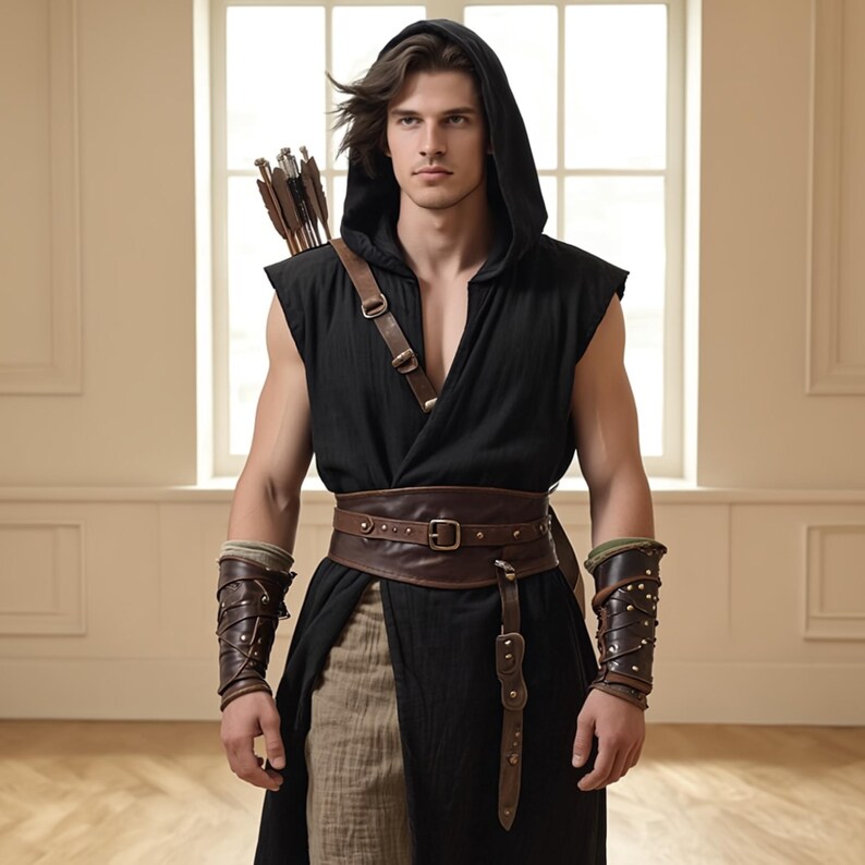 Medieval Hooded Surcoat for Men, Long Cloak Robe for Viking Costume ...