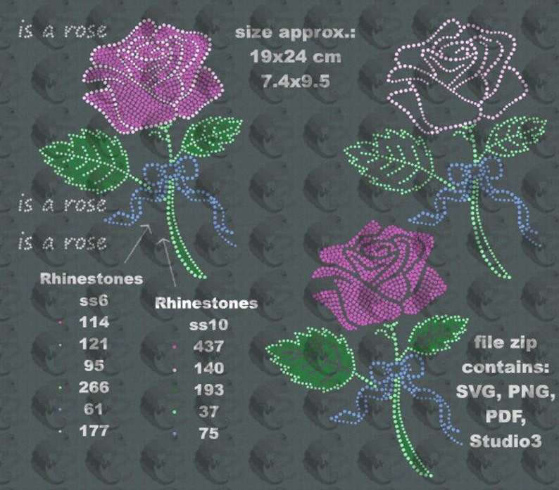 Rose W/ribbon. Pattern to Make Rhinestones Template, Handmade ...