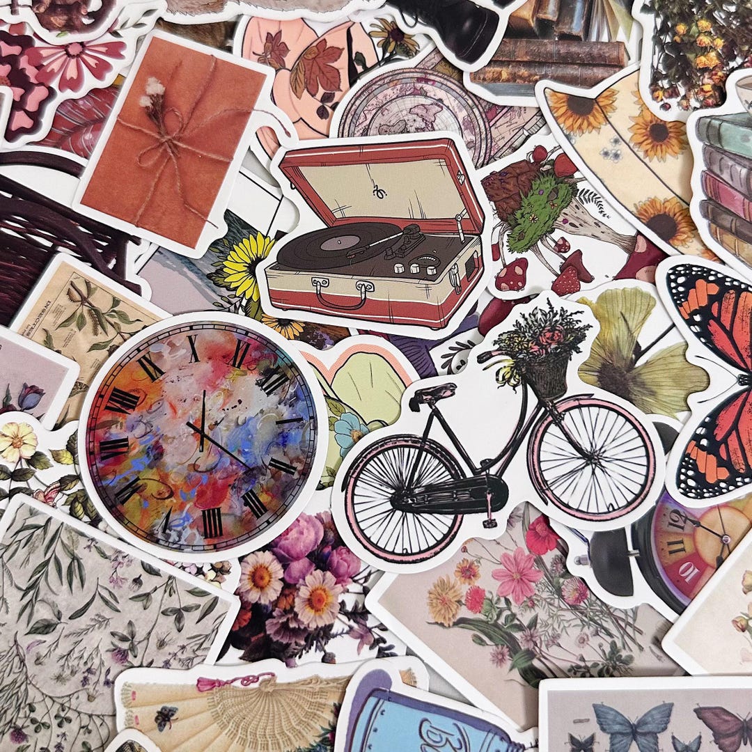 50pcs Vintage Aesthetic Stickers, Retro Object Stickers, Cottagecore ...