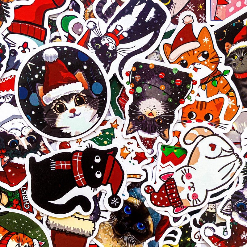 Cats Christmas Stickers - Etsy