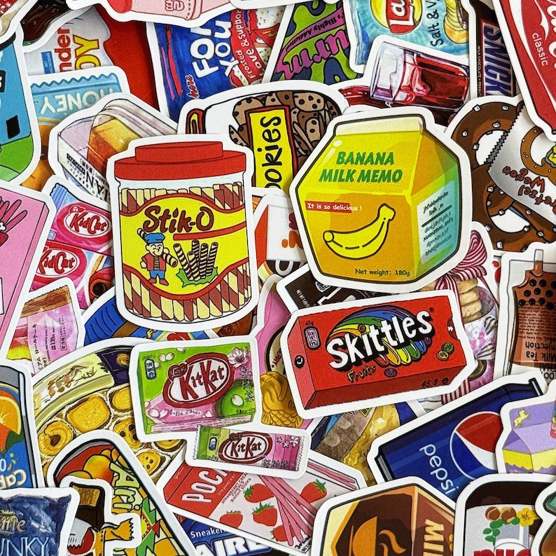 50pcs Cartoon Snack Stickers, Cute Candy Food Stickers, Drink Bottle ...