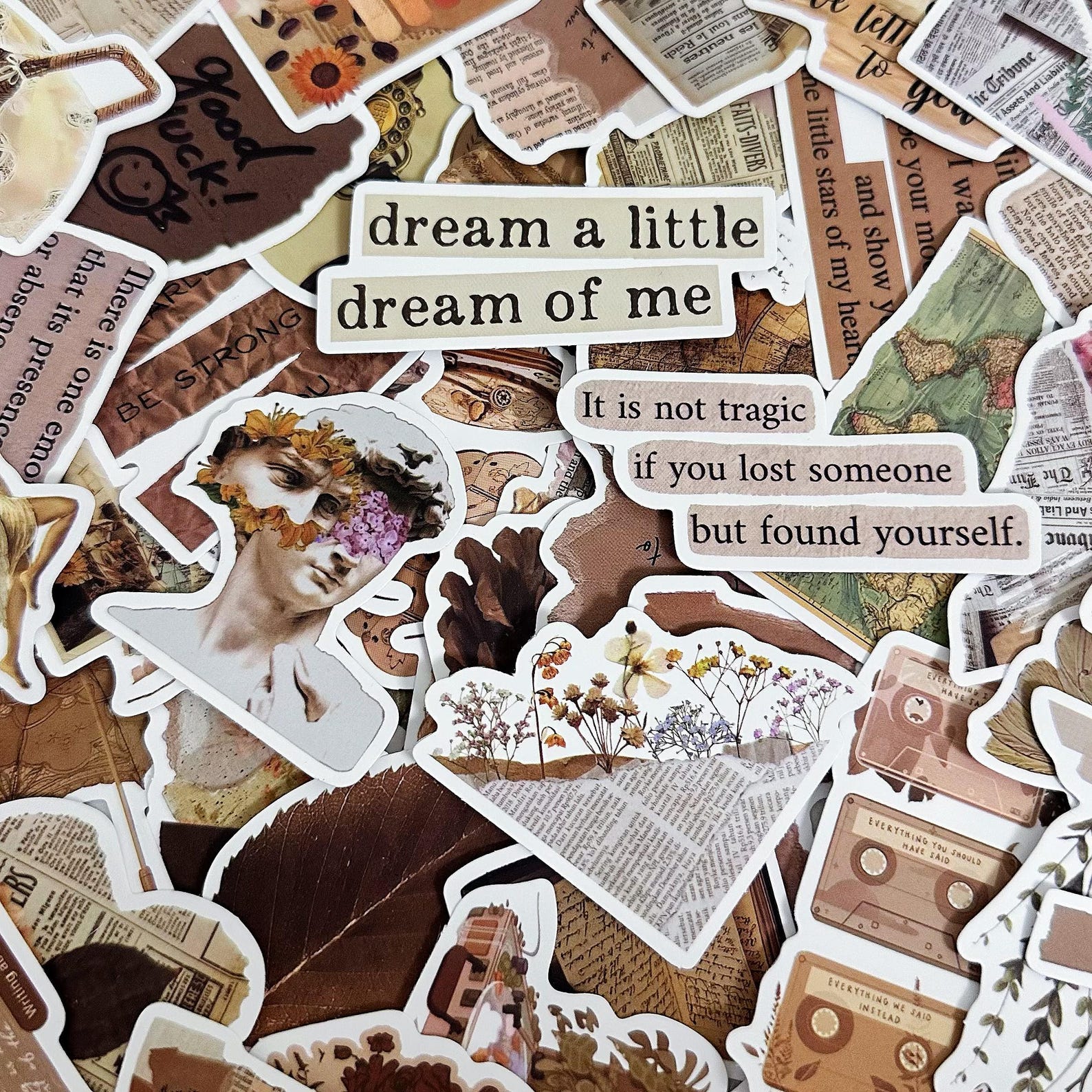 50pcs Vintage Paper Stickers, Brown Scrapbook Stickers, Rretro Object ...