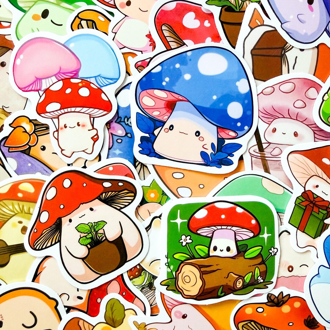 50pcs Cute Mushroom Stickers, Kawaii Mushroom Stickers, Cartoon Food ...
