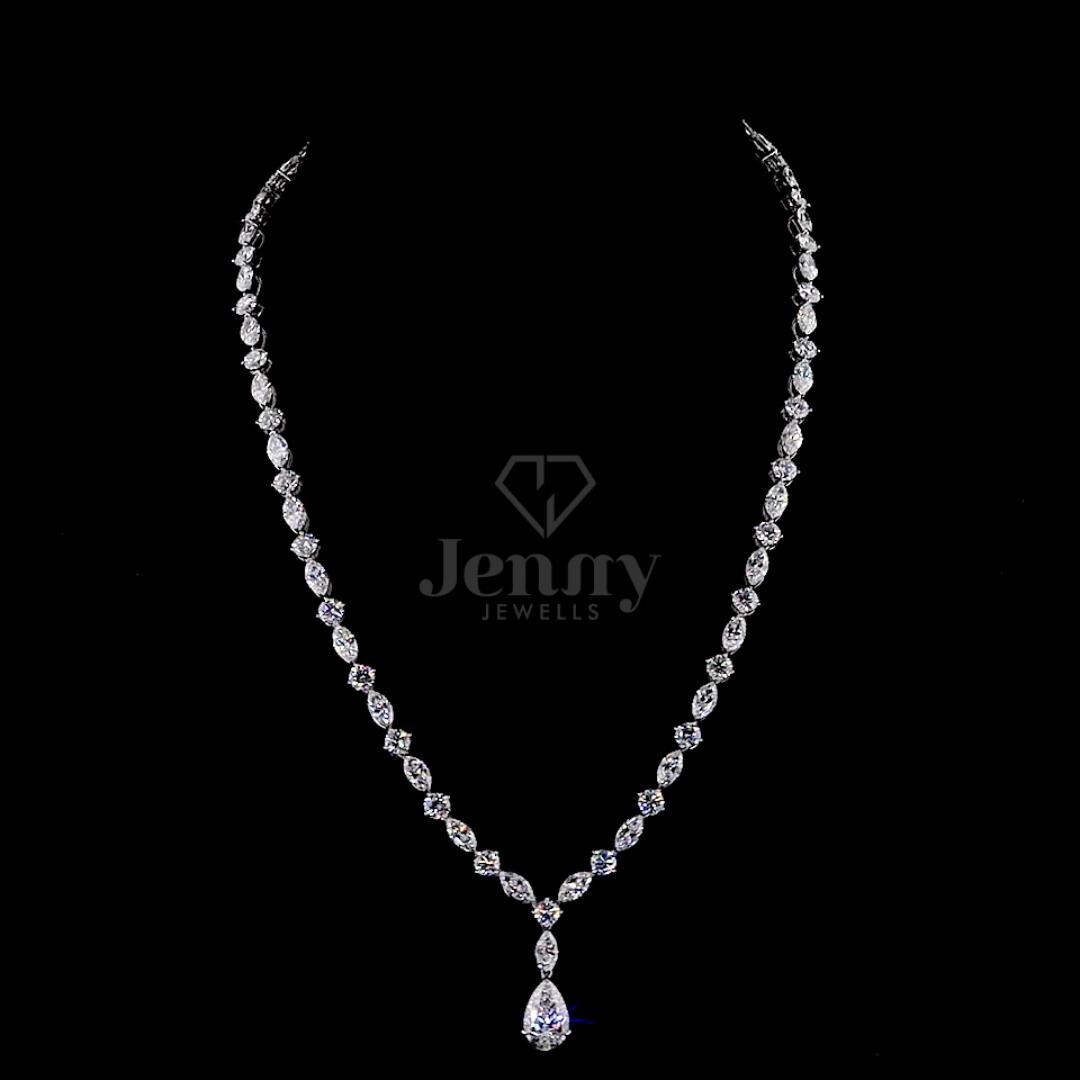 Luxury Marquise & Round Diamond Line Necklace With Center Marquise-pear ...