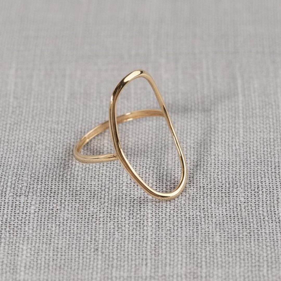 Open Oval Ring, Long Sterling Silver Gold Plated Ring, Lightweight ...