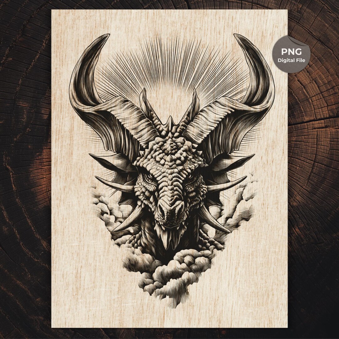 Dragon Engraving PNG | DND Laser Engraving File | CNC & Glowforge Wood ...