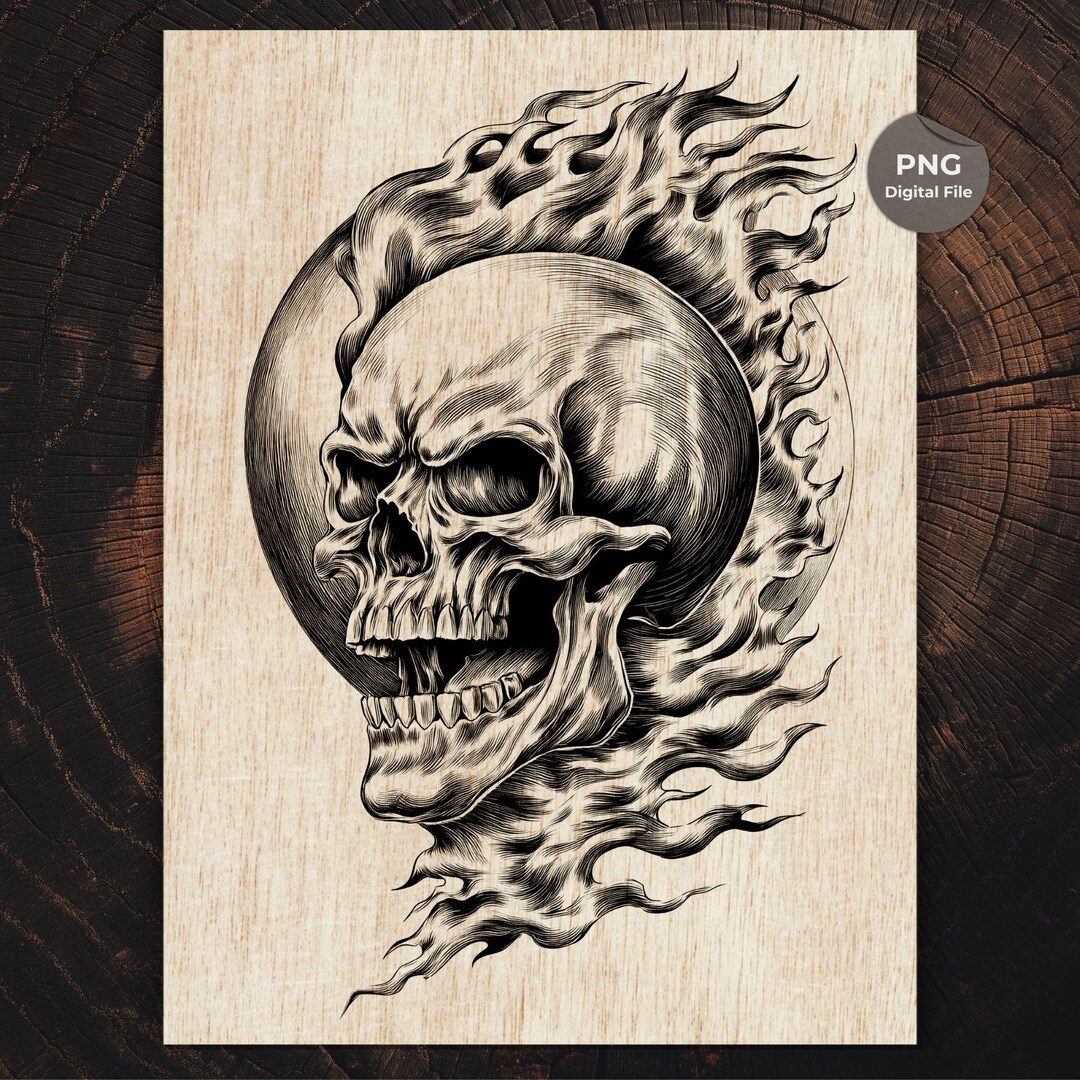 Flaming Skull Engraving PNG | Fire & Skeleton Laser File | Wood Art ...