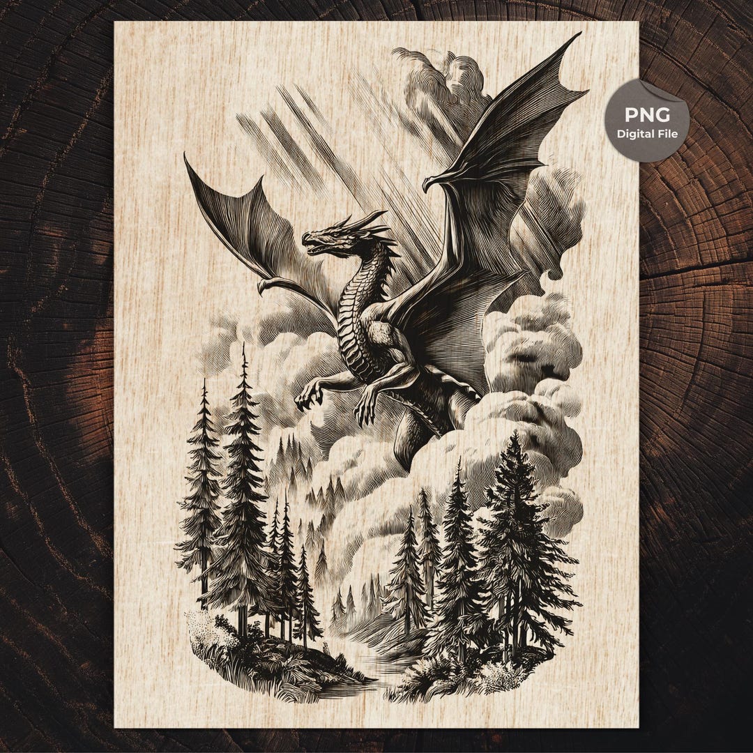 Dragon Forest Engraving PNG File | DND Laser Engraving Art for CNC ...