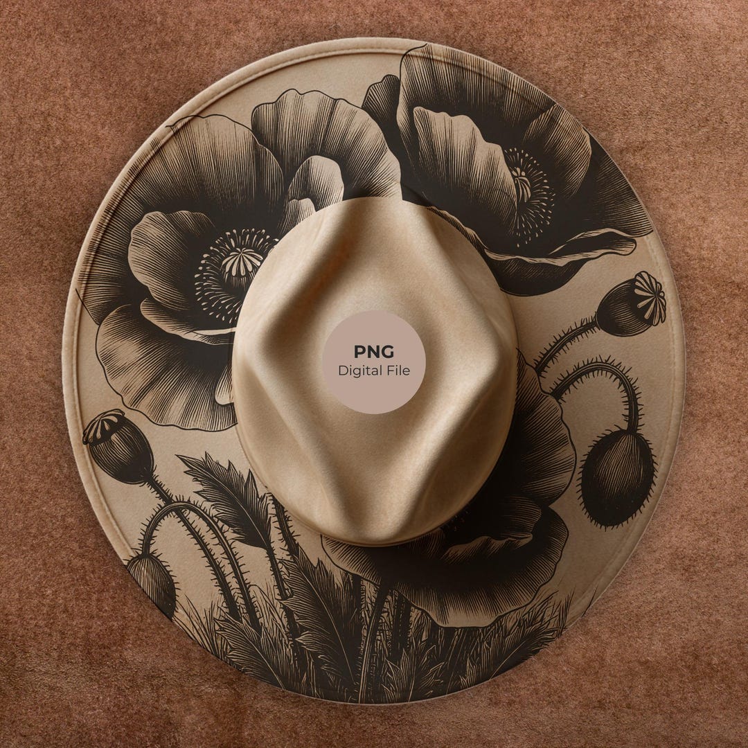 Poppy Flower Hat Burning Design, Wide Brim PNG (digital Download) - Etsy