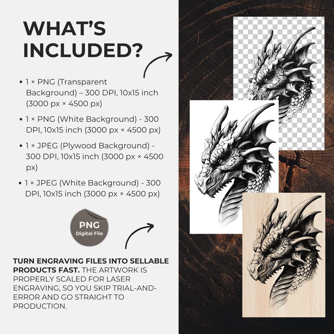 Dragon Engraving PNG | DND Laser Engraving File | CNC & Glowforge Wood ...