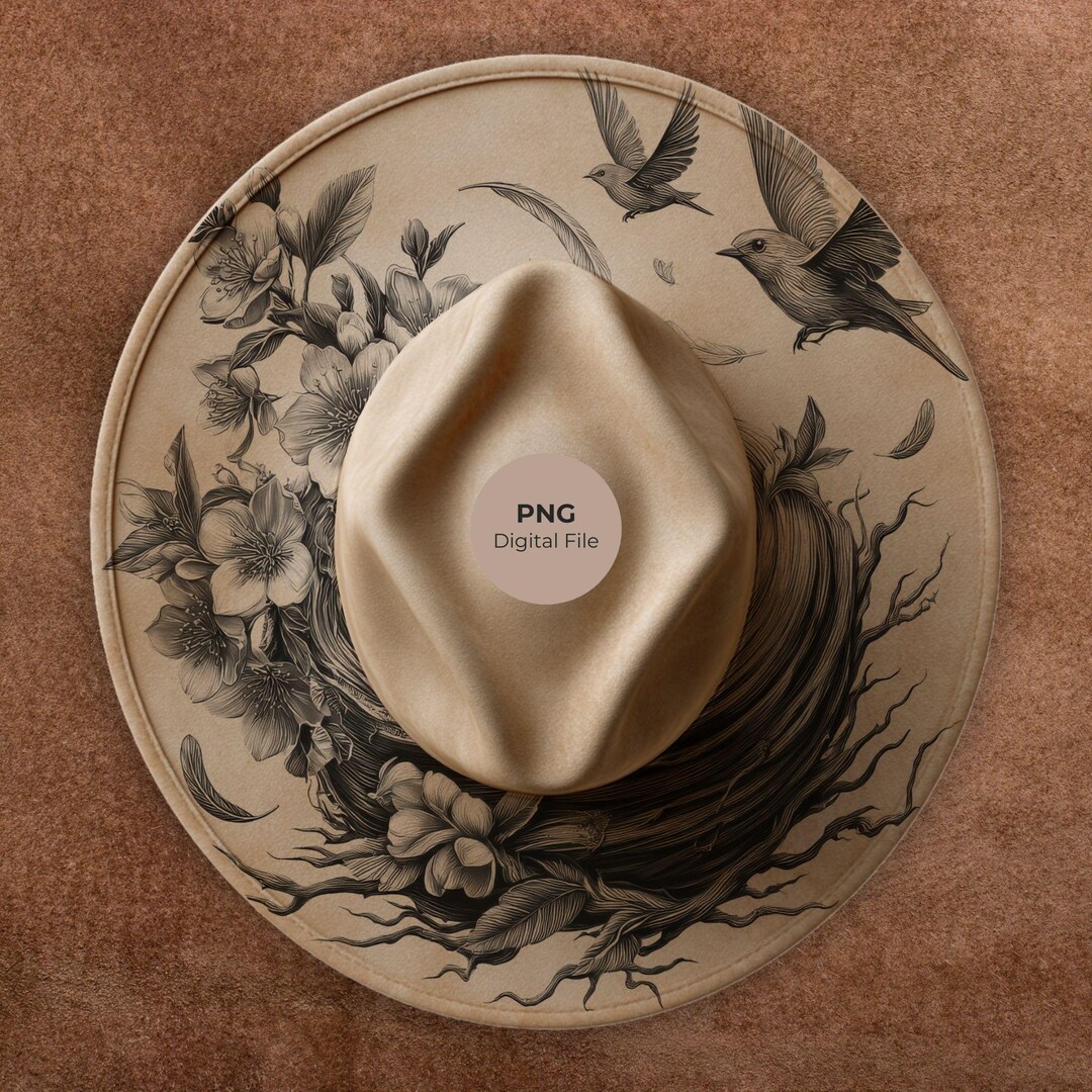 Spring Flowers & Birds Hat Pyrography Laser Engraving Template | PNG ...