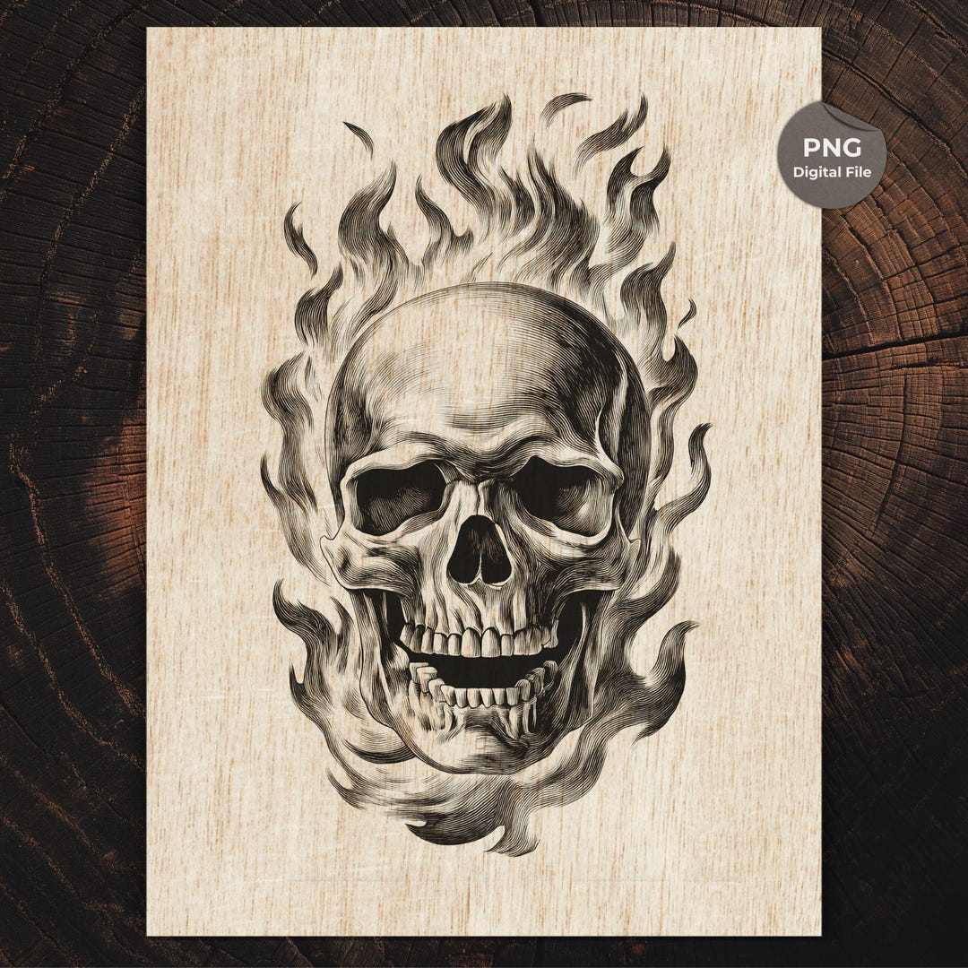 Flaming Skull Engraving PNG | Fire & Skeleton Laser File | Wood Art ...