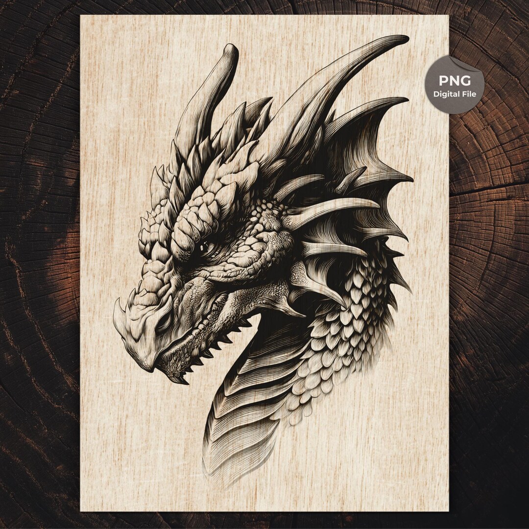 Dragon Engraving PNG | DND Laser Engraving File | CNC & Glowforge Wood ...
