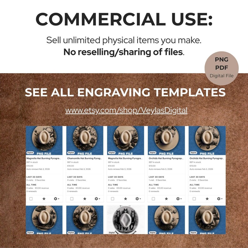 Roses & Feather Hat Pyrography Laser Engraving Template | PNG + PDF for ...