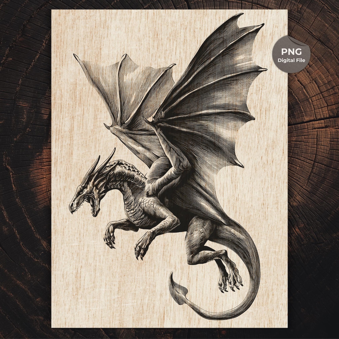 Dragon Engraving PNG File | DND Laser Engraving Art for CNC & Glowforge ...