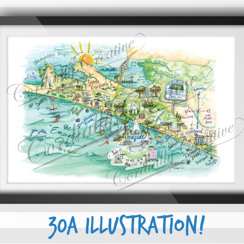 30a Map Illustration Poster Print 11x17 Inches Digitally | Etsy