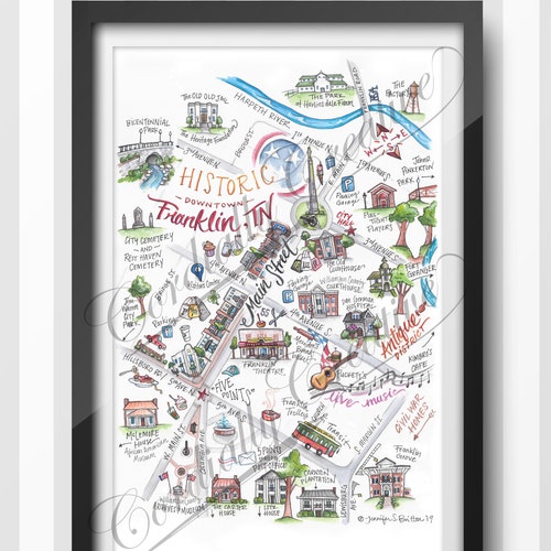 Franklin TN Map Illustration Poster Print 11x17 Inches - Etsy