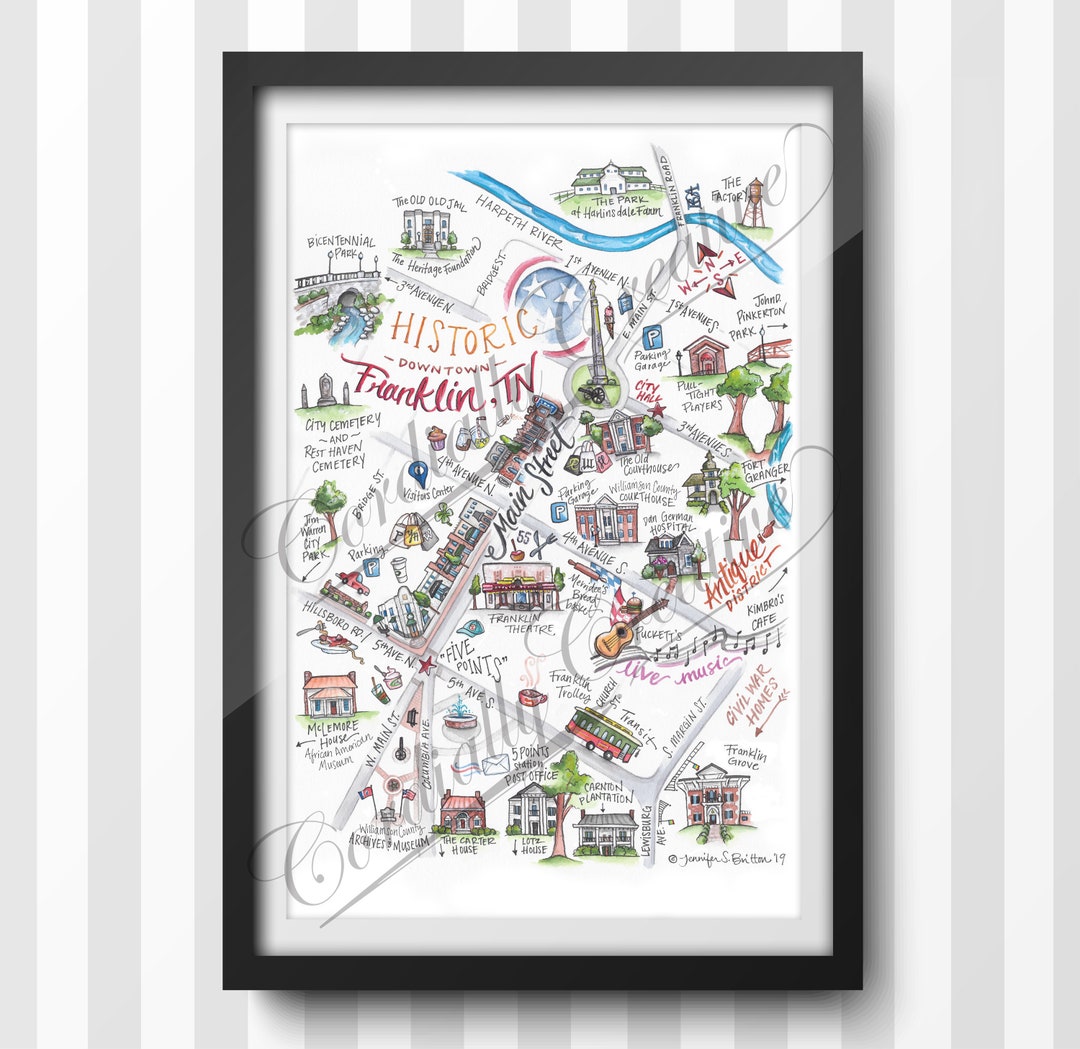 Franklin TN Map Illustration Poster Print 11x17 Inches, Digitally ...
