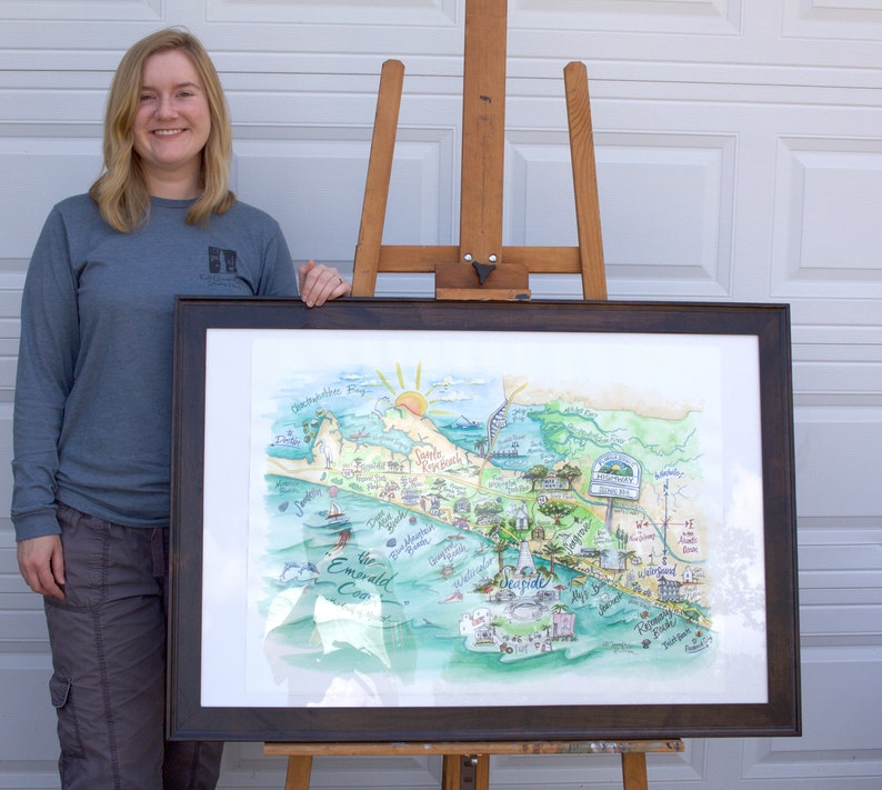 30a Map Illustration LARGE DELUXE Print 30x20 Inches on Matte Textured ...