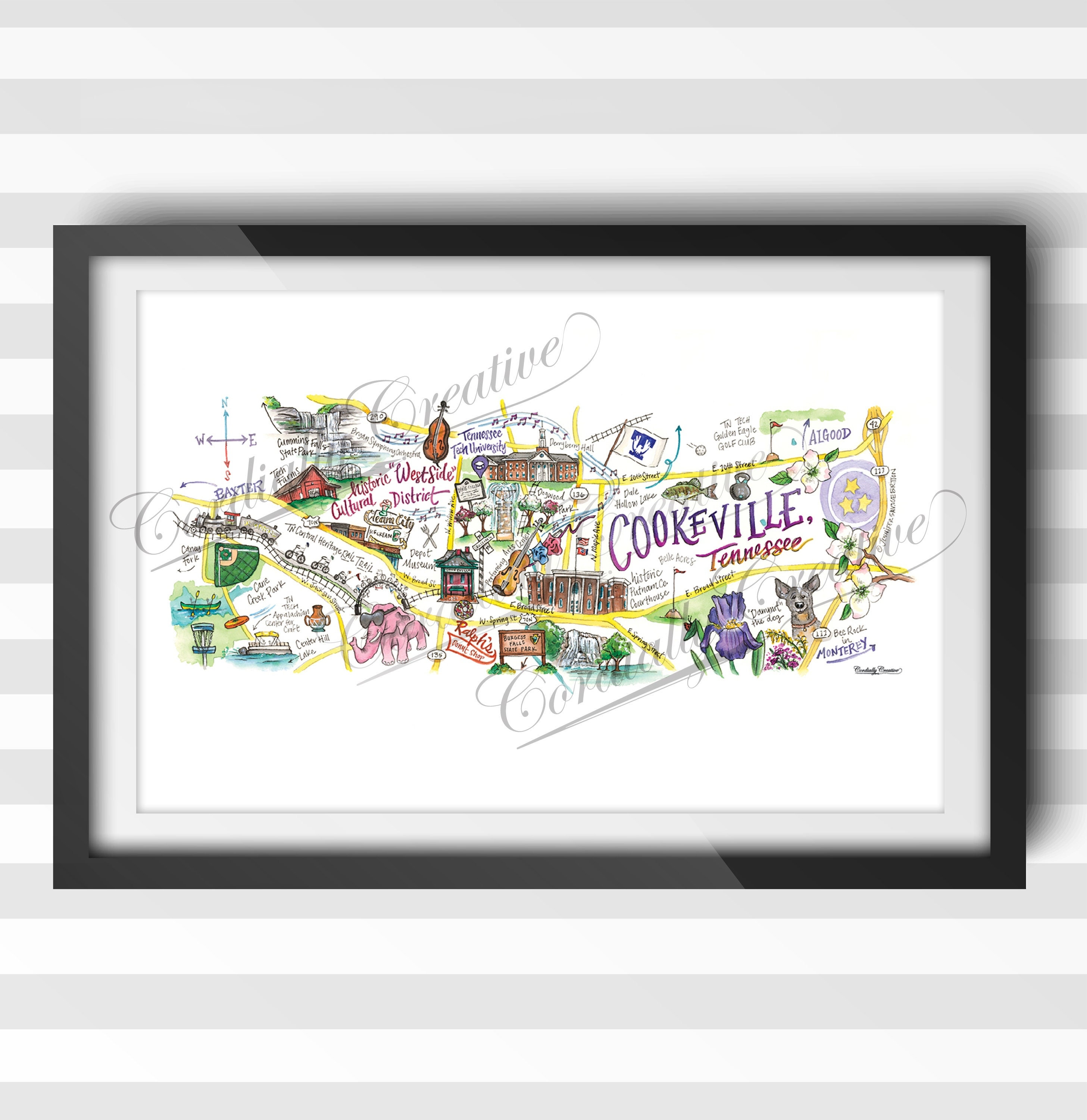 Cookeville Map Illustration Poster Print 11x17 In Digitally - Etsy