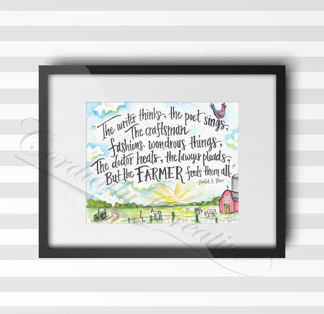 Farmer Poem Illustration Watercolor Print 8x10 Inches, the Farmer Feeds ...
