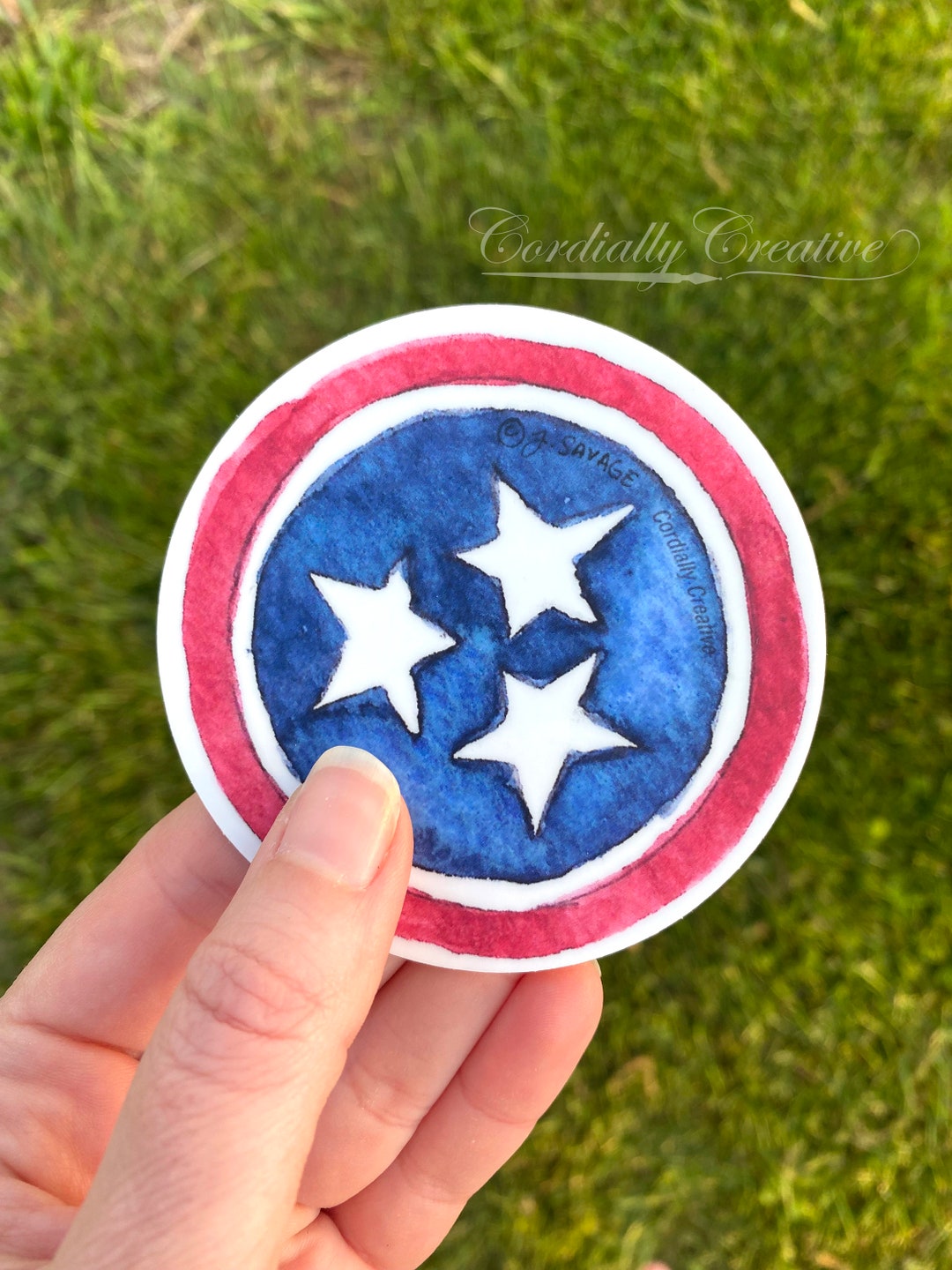 Tennessee Tri-star Sticker in TN Flag Red and Blue, 3" Circle Vinyl ...