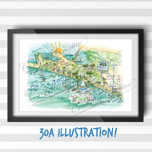 30a Map Illustration LARGE DELUXE Print 30x20 Inches on Matte Textured ...