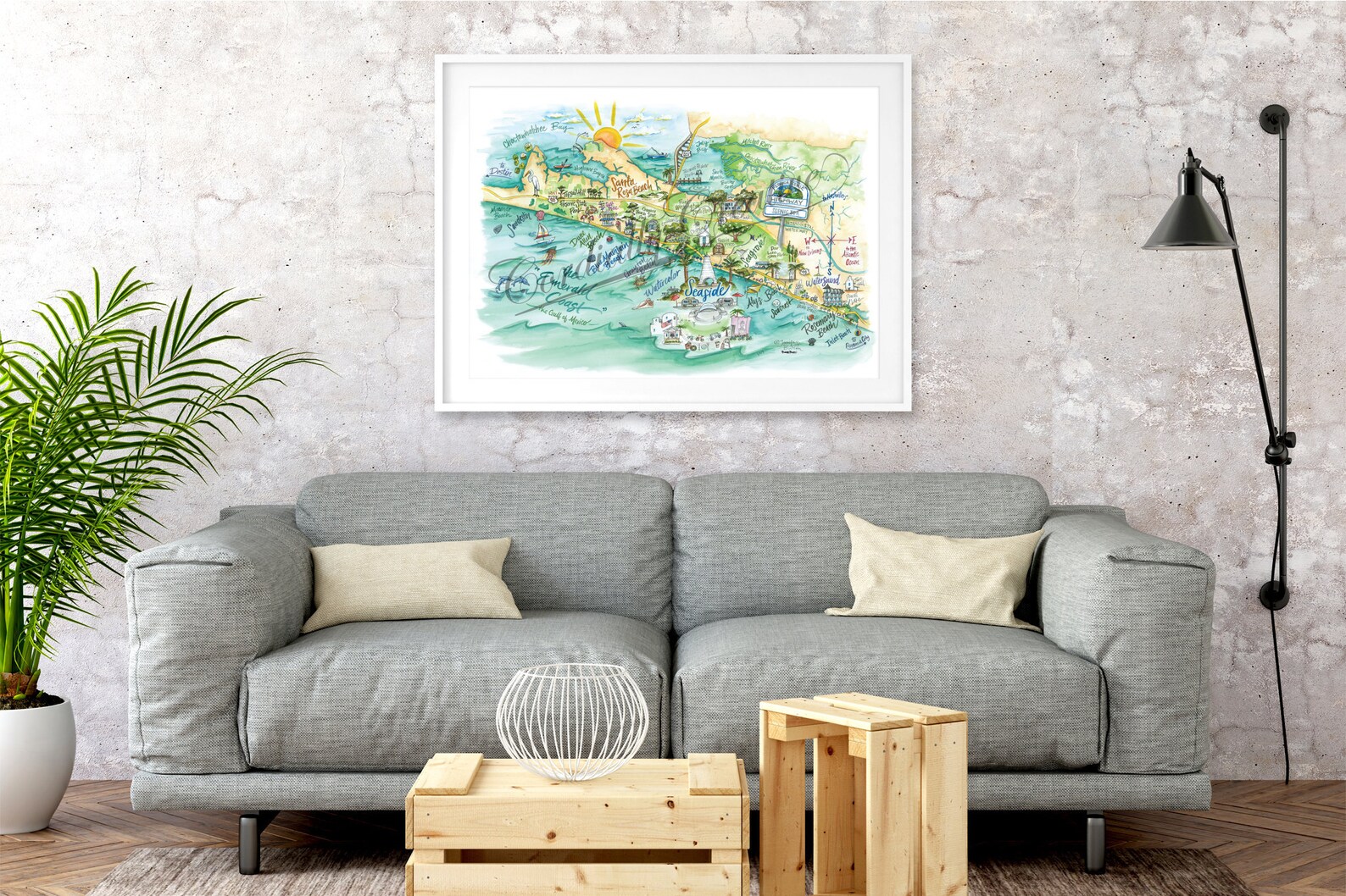 30a Map Illustration LARGE DELUXE Print 30x20 Inches on Matte Textured ...