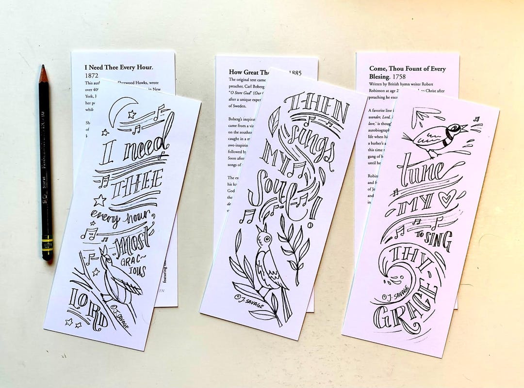 Printable Hymn Illustrated Bookmarks! Hand Drawn, Featuring Come Thou ...