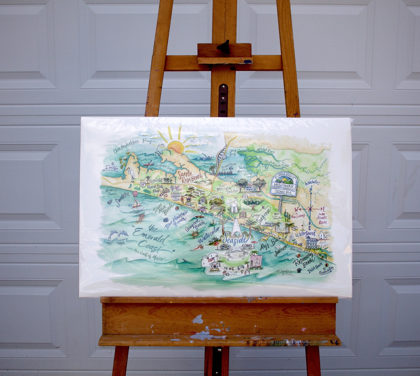 30a Map Illustration LARGE DELUXE Print 30x20 Inches on Matte Textured ...