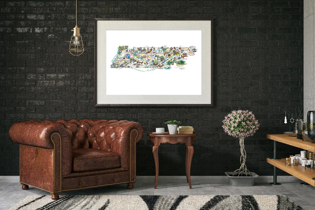Tennessee Map Illustration LARGE DELUXE Print 30x20 Inches on Matte ...