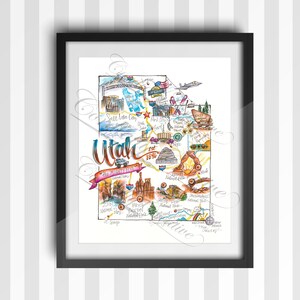 UTAH Map Illustration Poster Print 11x14 In, Digital Print on White ...