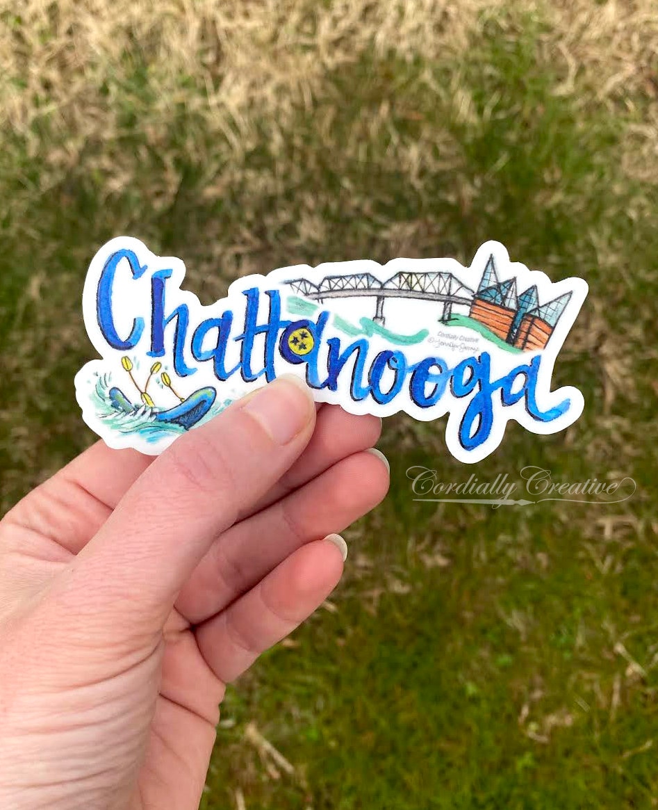 Chattanooga TN Sticker Featuring the Aquarium, Walnut Street Bridge ...
