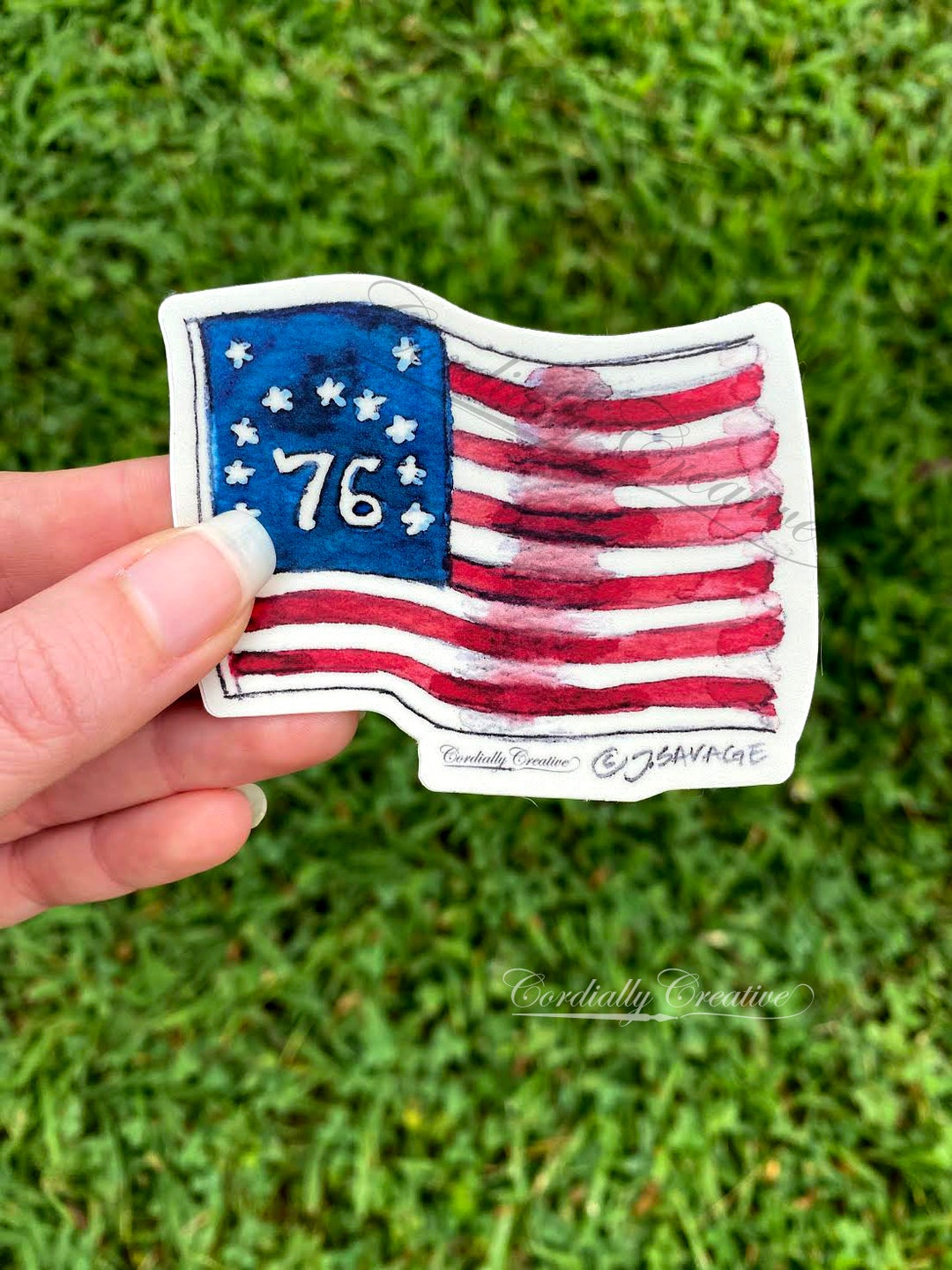 1976 Flag Sticker, Hand Painted With Watercolors, Waterproof Vinyl ...