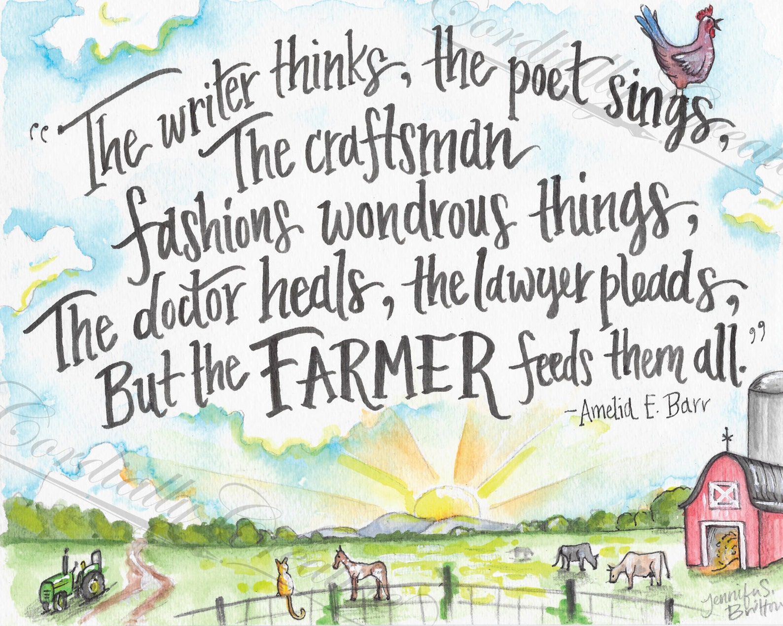 Farmer Poem Illustration Watercolor Print 8x10 Inches the | Etsy