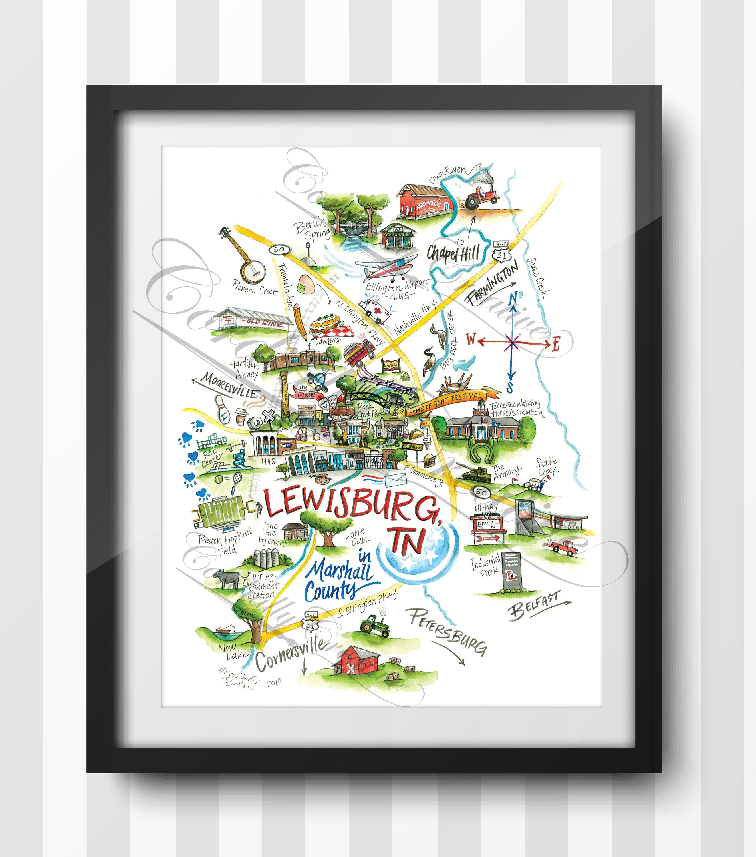 Lewisburg Map Illustration Poster Print 11x14 In Digital - Etsy