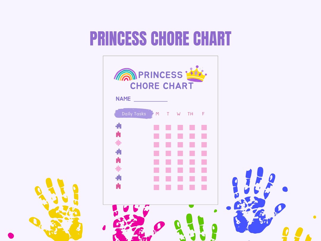 Princess Chore Chart, Daily Routine Template, Girls Reward Chart, PDF ...