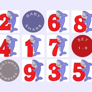 Baby Shark Birthday Numbers SET 1-9 Bitten Number Kids Boy Birthday ...