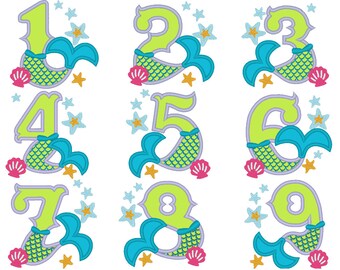 Mermaid Tail Birthday number Mermaid number six 6 applique | Etsy