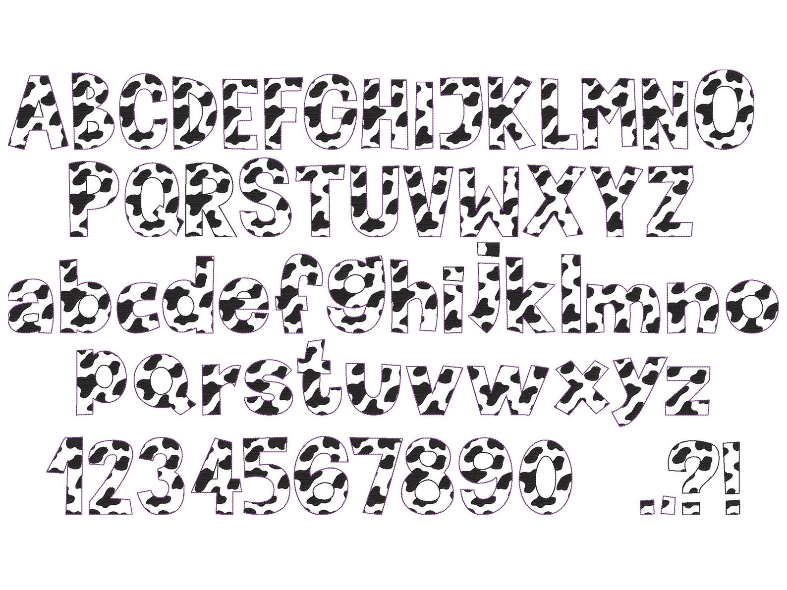 Cow Spots Patterned Font Monogram Alphabet Letters Machine | Etsy