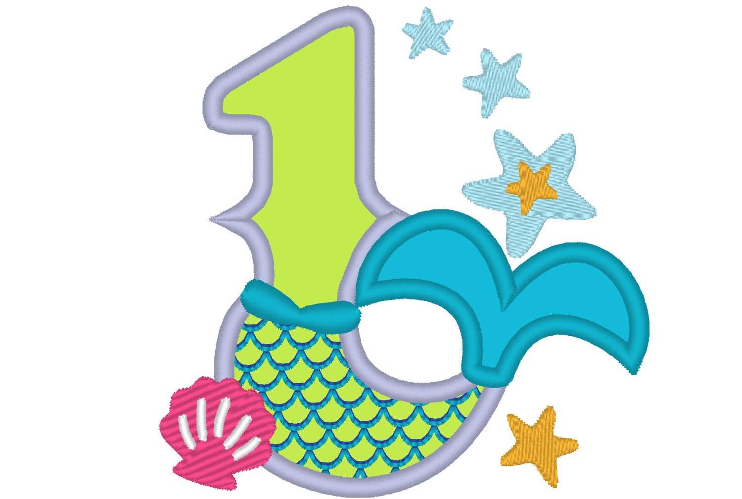 Mermaid Tail Birthday number, Mermaid number ONE 1 applique, Mermaid ...