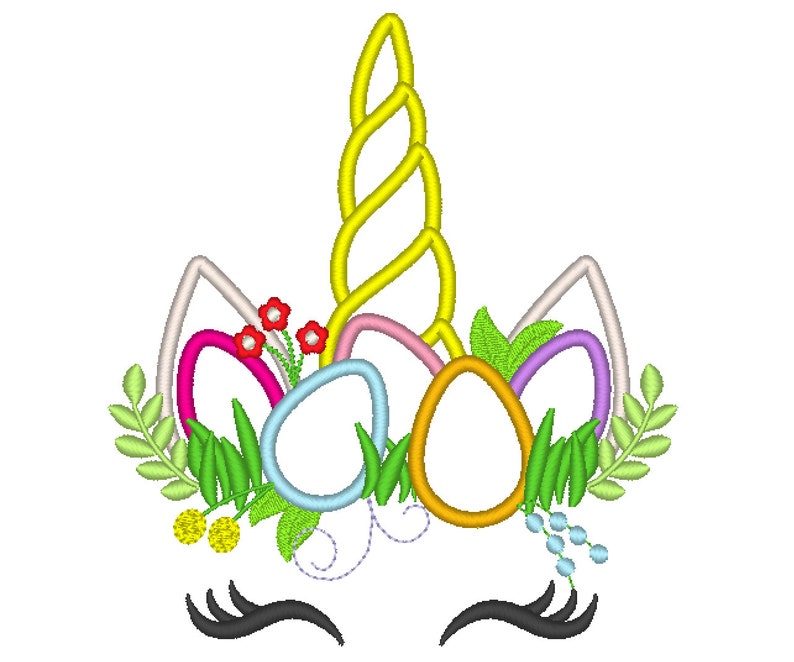 Easter Unicorn, Pretty Eyes Unicorn Head With Eggs and Grass Crown ...