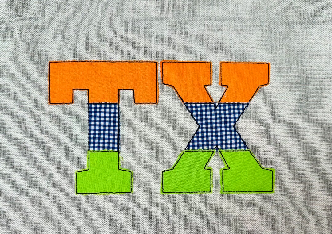 Light Applique Font Open Edge Raggedy Applique Alphabet Bean Stitch ...